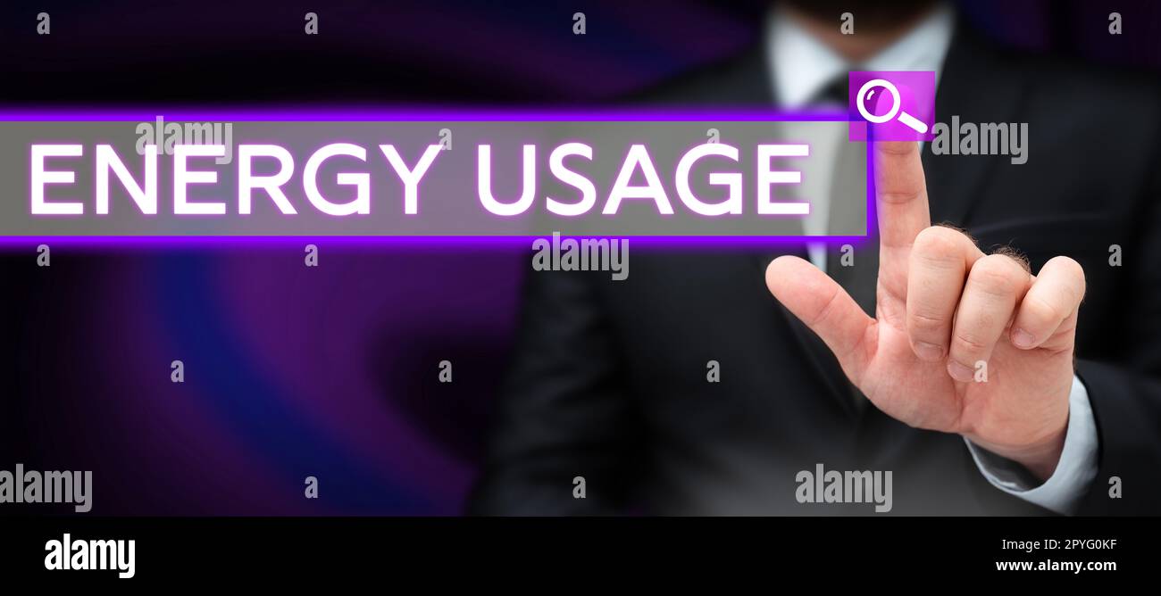 Hand writing sign Energy Usage. Word Written on Amount of energy ...