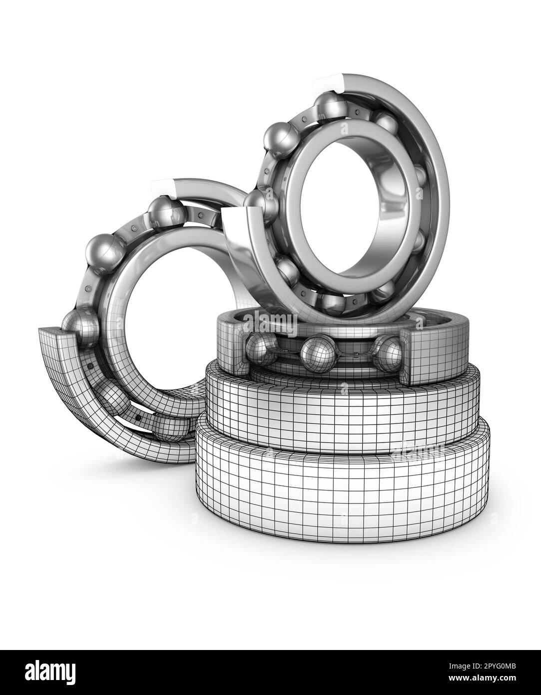View of ball bearings structures in a cut. 3D render Stock Photo - Alamy