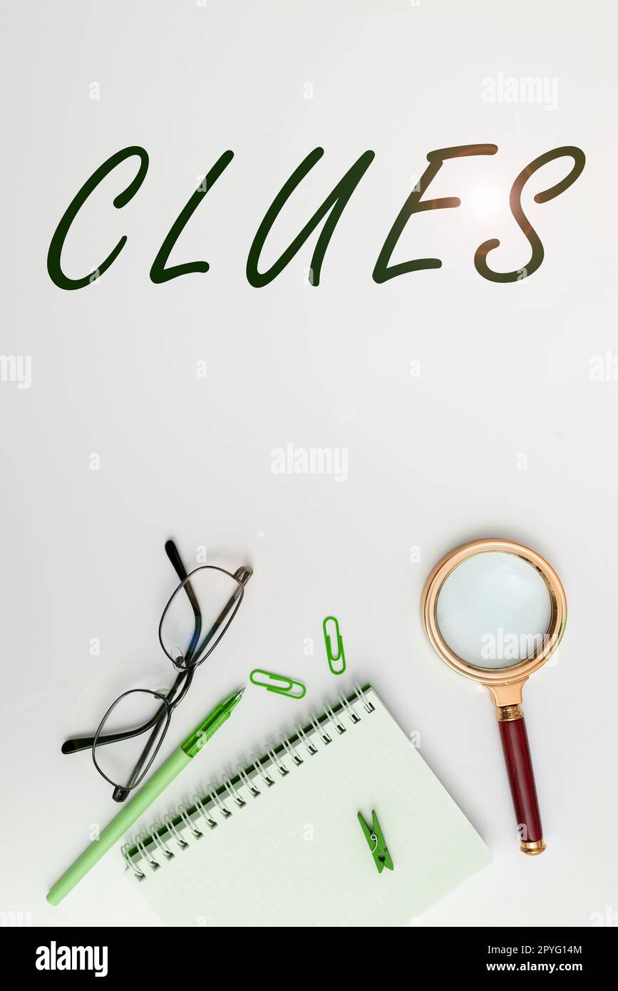 Text caption presenting Clues. Business overview Piece of evidence ...