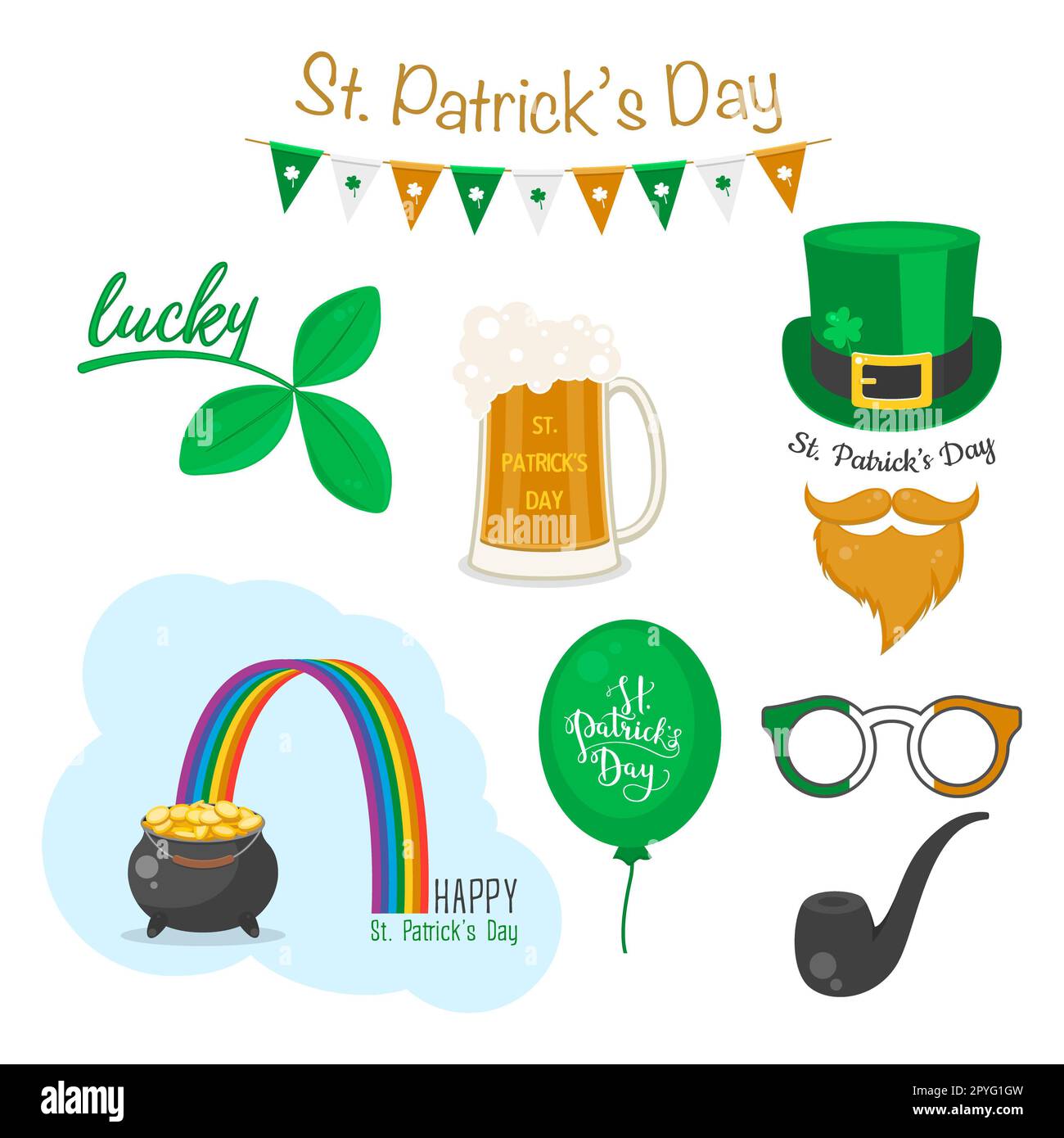 Saint Patrick s day symbols. Icon set. National Irish holiday. Vector ...