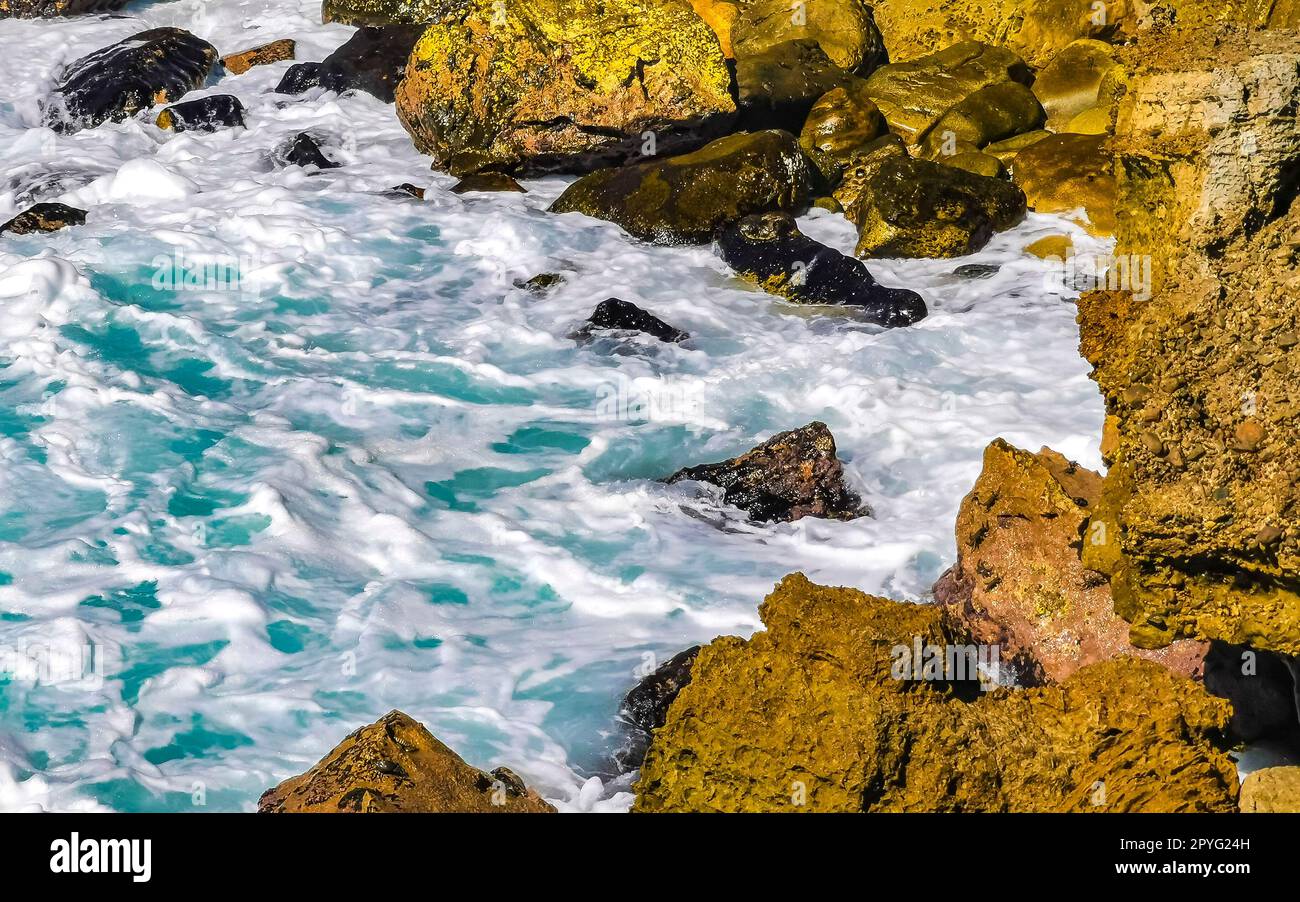 Beautiful rocks cliffs view waves at beach Puerto Escondido Mexico ...