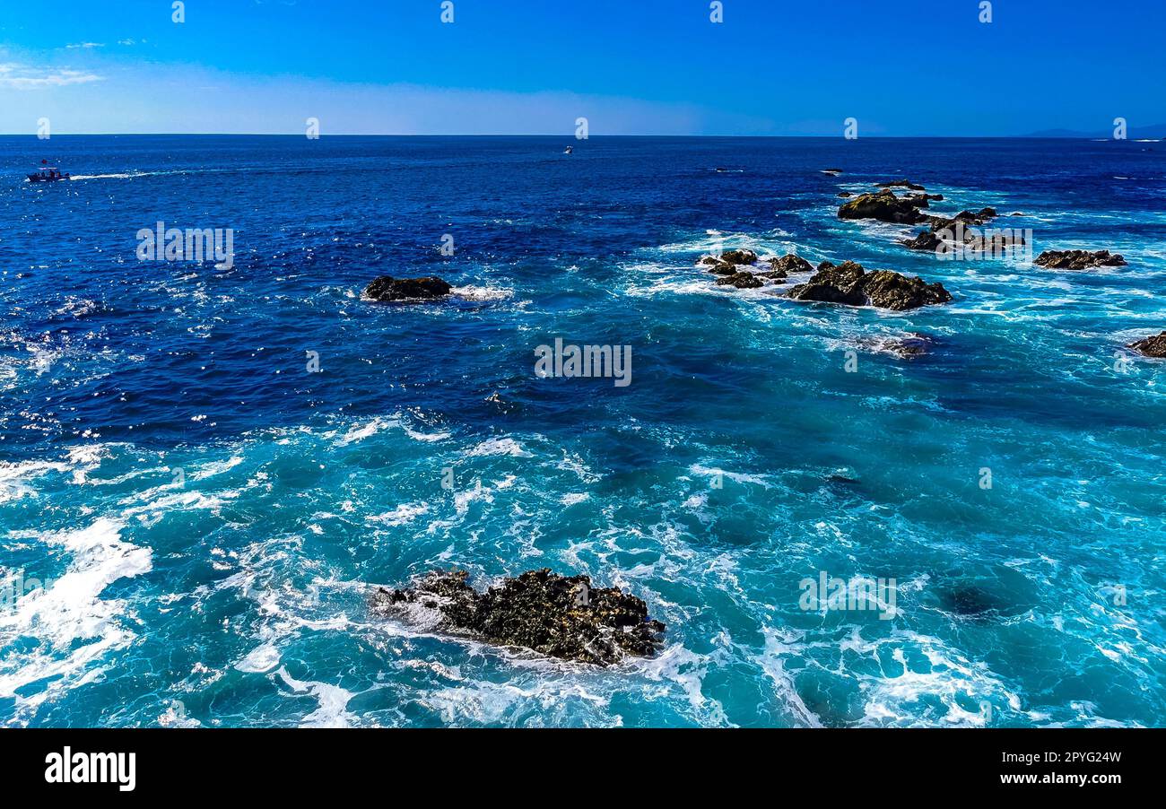 Beautiful rocks cliffs view waves at beach Puerto Escondido Mexico ...