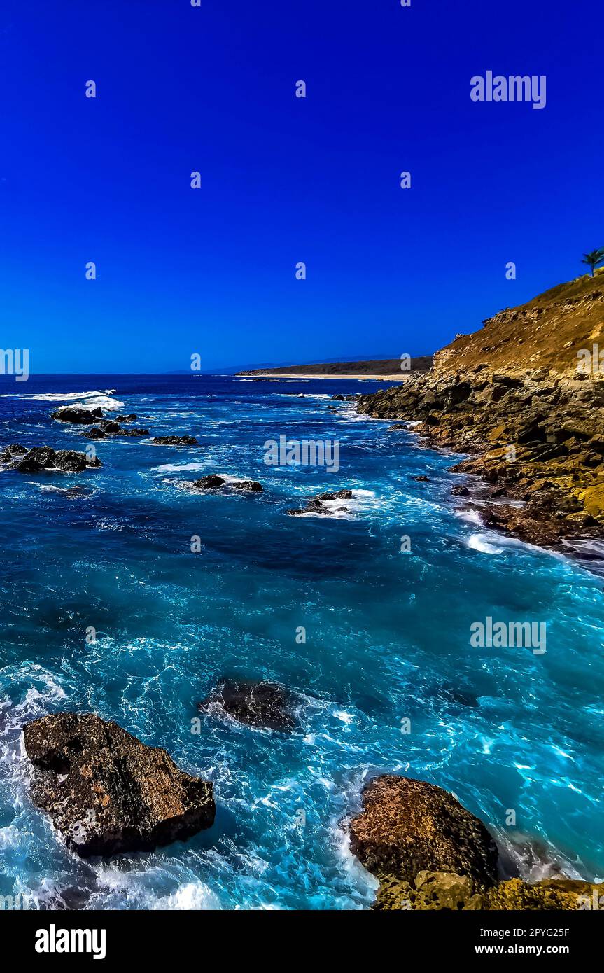 Beautiful rocks cliffs view waves at beach Puerto Escondido Mexico ...