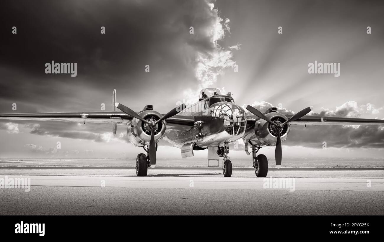 histrorical bomber plane on a runway ready for take off Stock Photo - Alamy