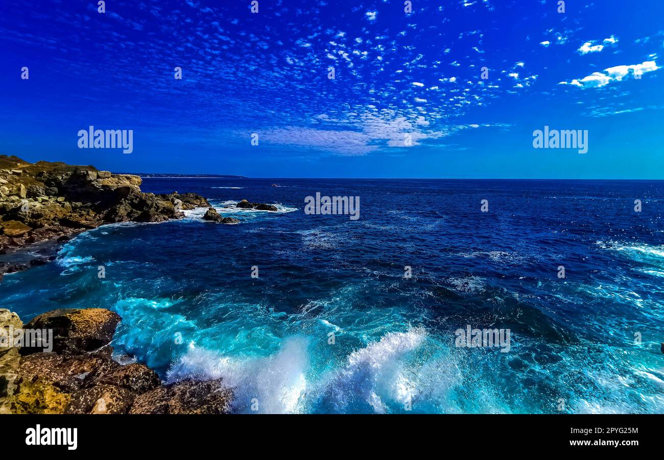 Beautiful rocks cliffs view waves at beach Puerto Escondido Mexico ...