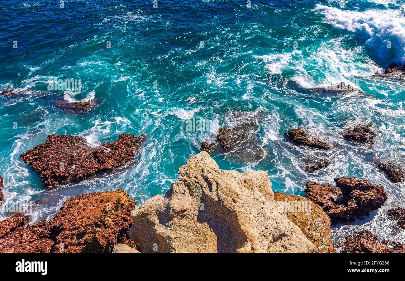 Beautiful rocks cliffs view waves at beach Puerto Escondido Mexico ...