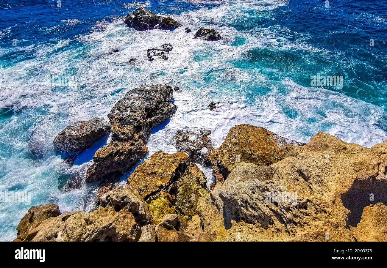 Beautiful rocks cliffs view waves at beach Puerto Escondido Mexico ...