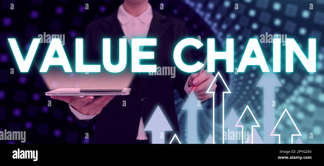Text sign showing Value Chain. Word for Business manufacturing process ...