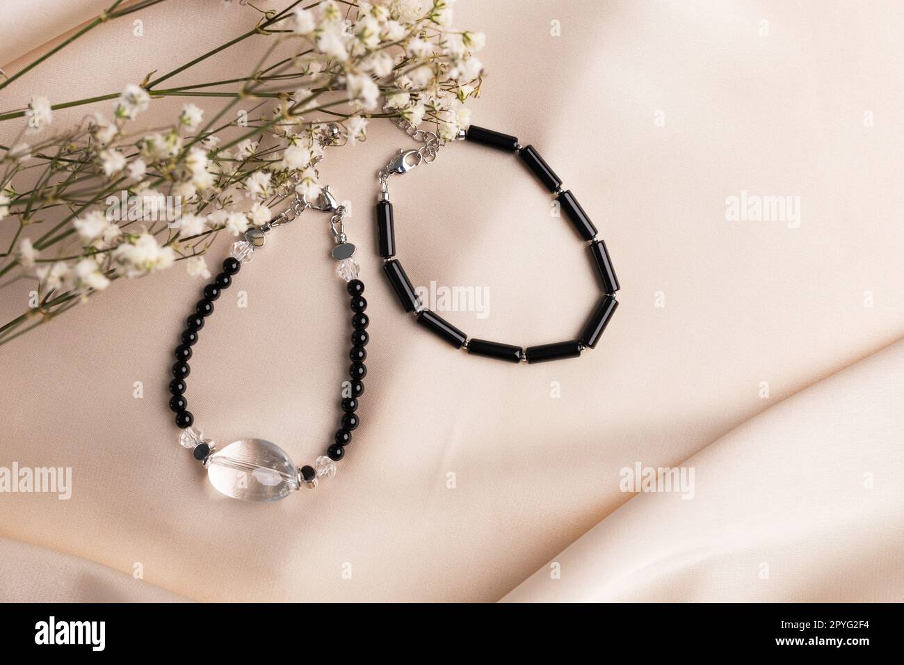 Bracelets made of natural stones. Natural mineral texture jewellery ...