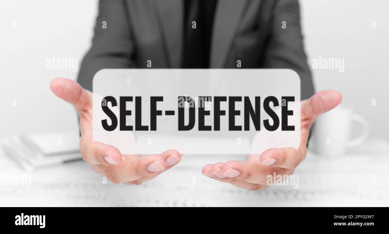 Writing displaying text Self Defense. Conceptual photo the act of ...