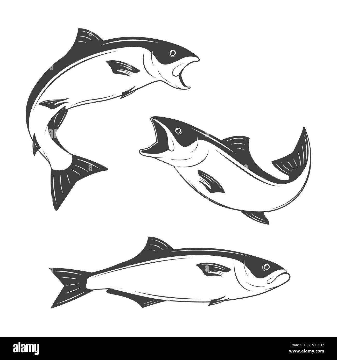 Set of monochrome fish. Vector EPS8 illustration Stock Photo - Alamy