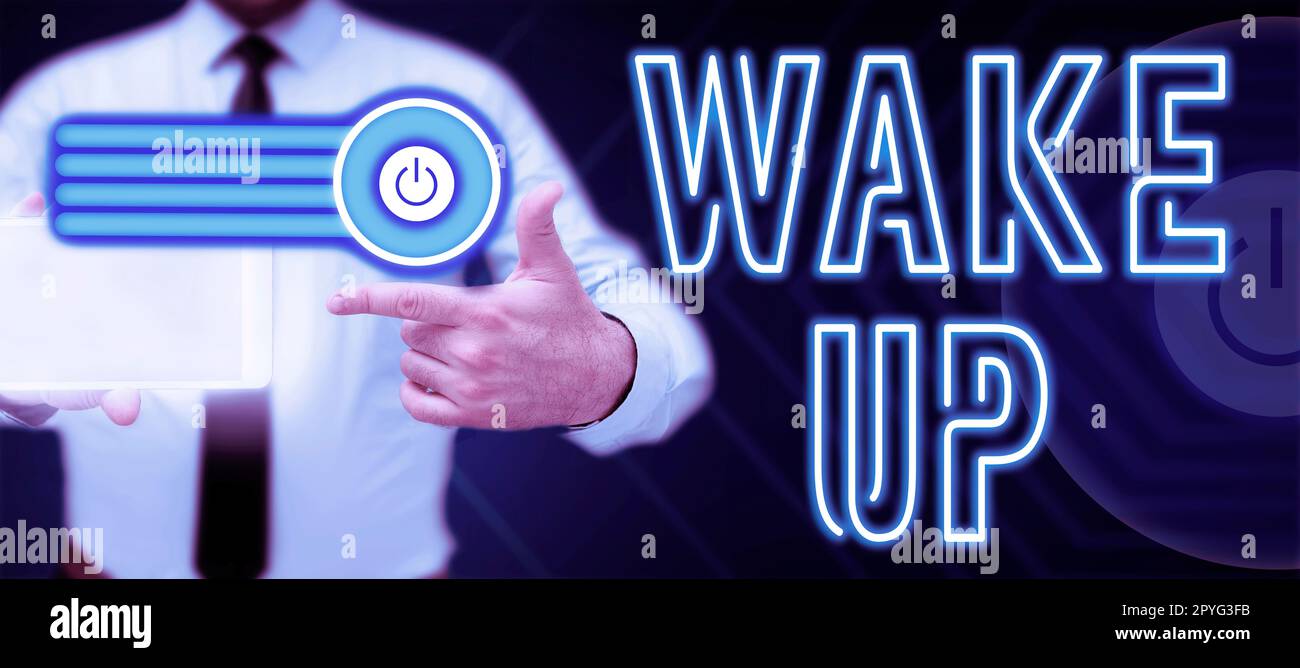 Text caption presenting Wake Up. Business concept an instance of a ...