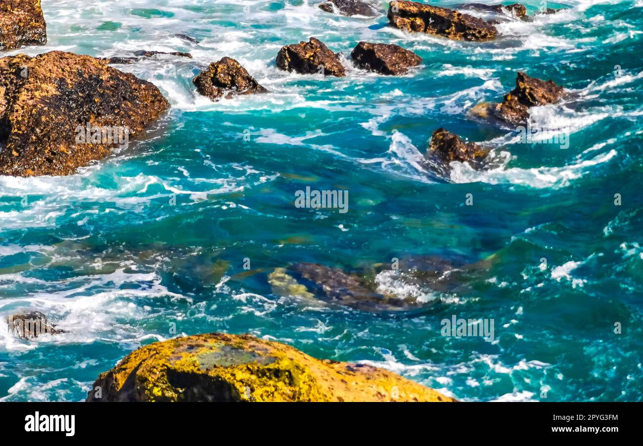 Beautiful rocks cliffs view waves at beach Puerto Escondido Mexico ...