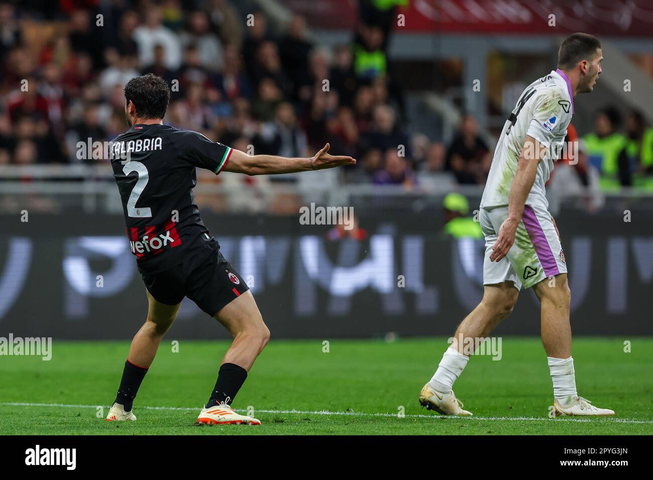 Milan, Italy. 03rd May, 2023. Davide Calabria of AC Milan protests ...
