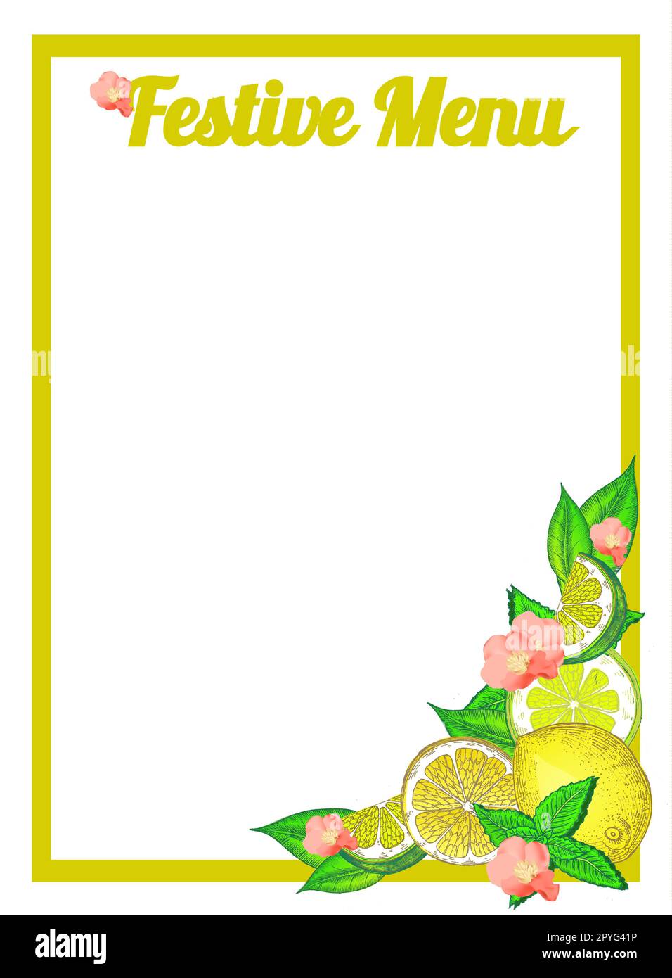 Summer Festive Menu. Menu background with lemons. Design template for ...