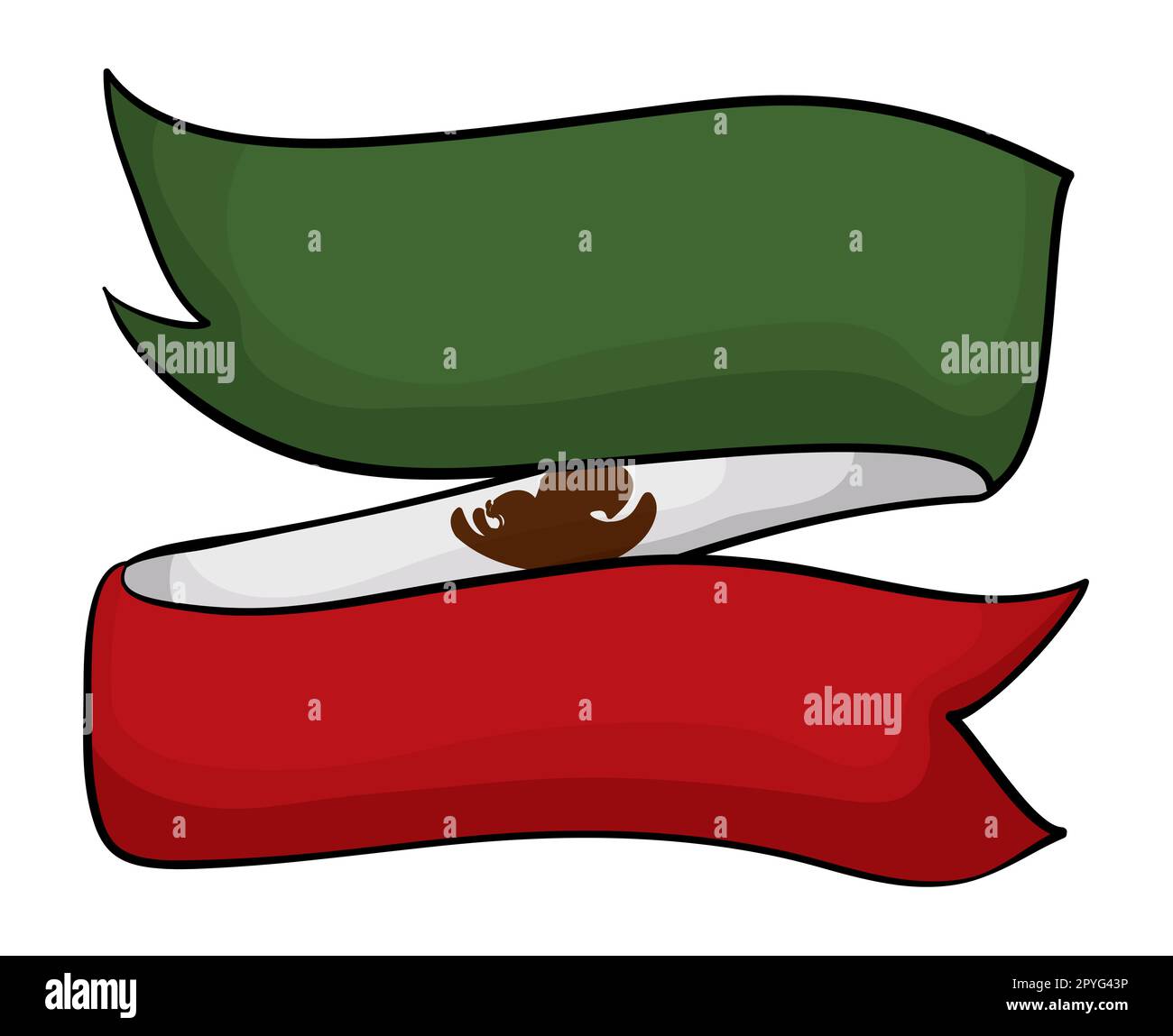 Folded tricolor ribbon with Mexican coat of arms in cartoon style Stock ...