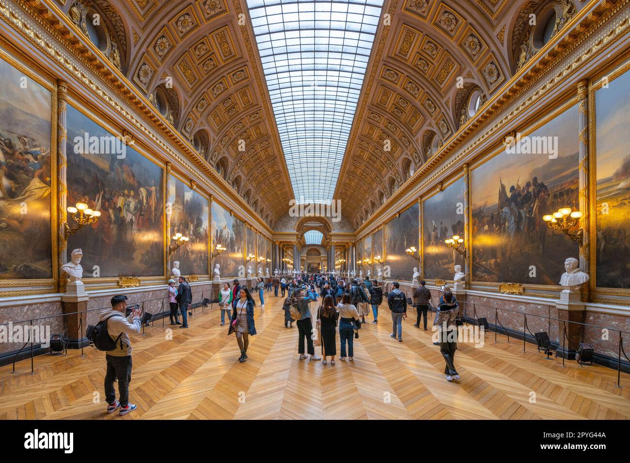 VERSAILLES, FRANCE - APRIL 15, 2023: Gallery of Battles - long hall ...