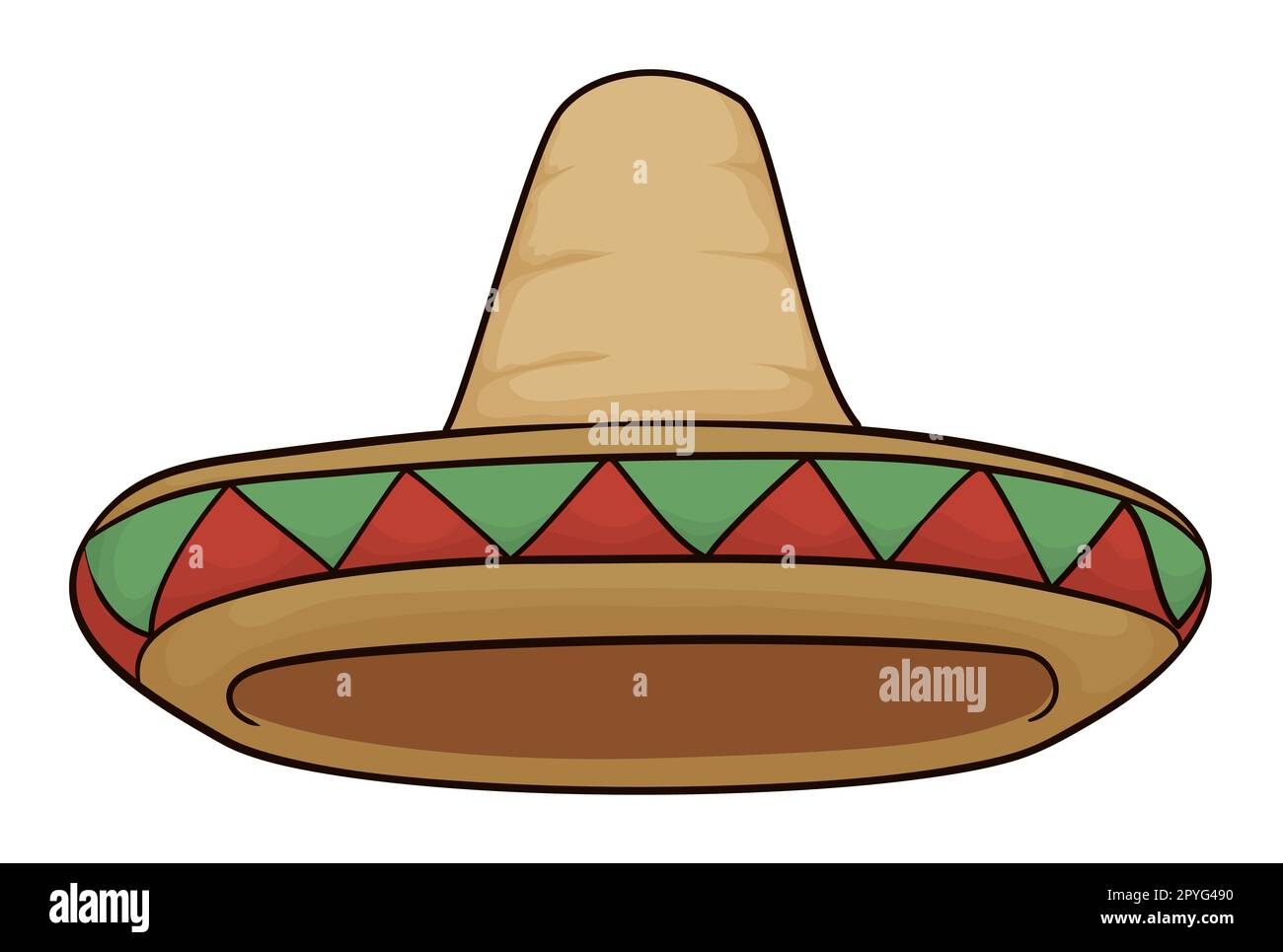 Traditional sombrero or charro hat in cartoon style decorated with red ...