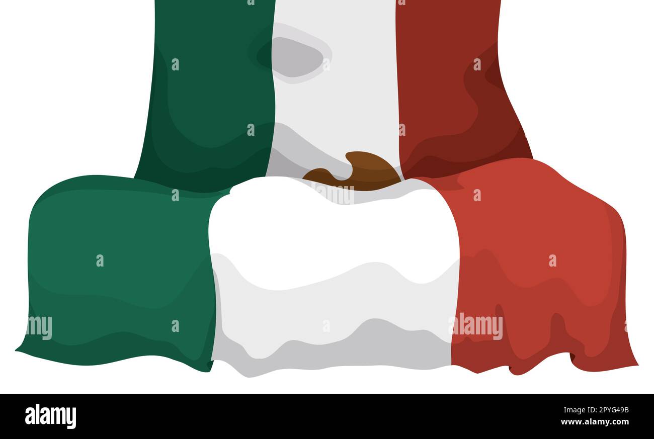 Mexican tricolor flag hanging from the top in cartoon style and white ...