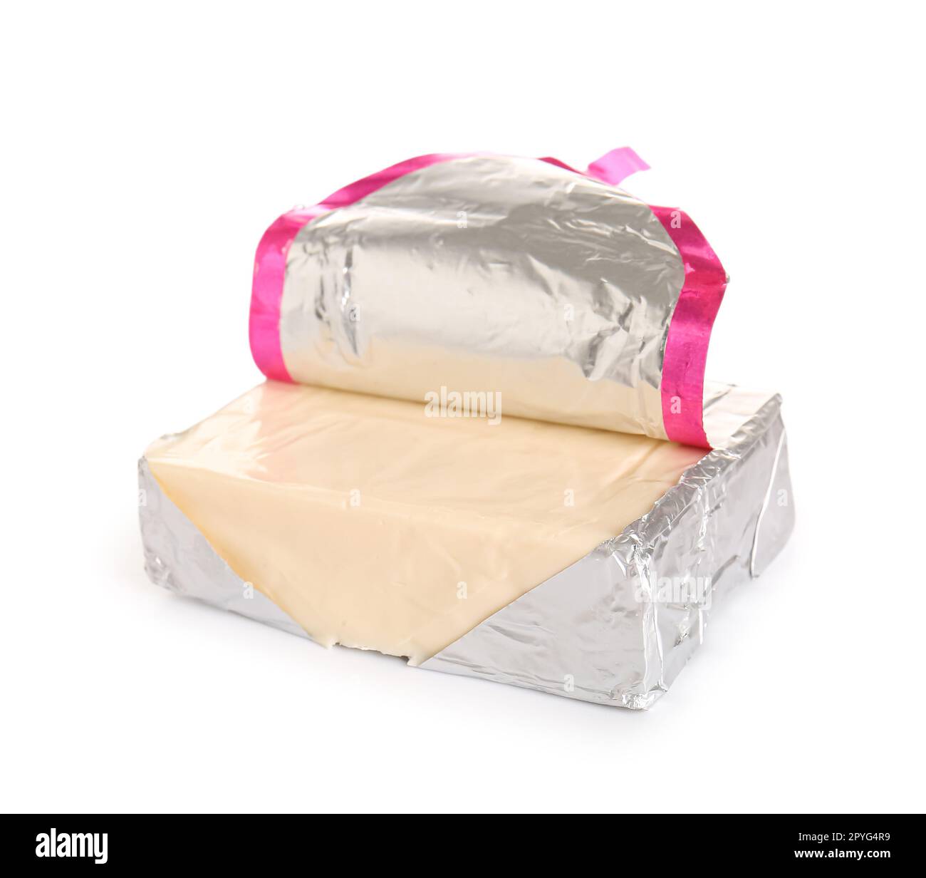 Processed cheese in foil isolated on white background Stock Photo - Alamy