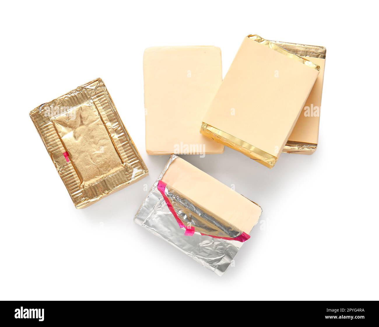 Processed cheese in foil isolated on white background Stock Photo - Alamy