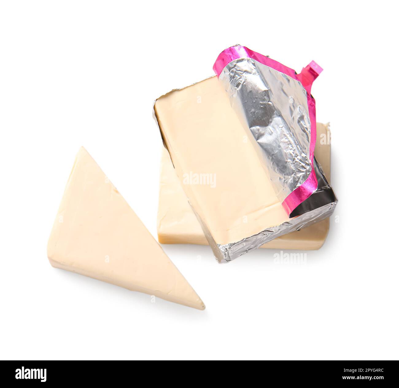 Processed cheese in foil isolated on white background Stock Photo - Alamy