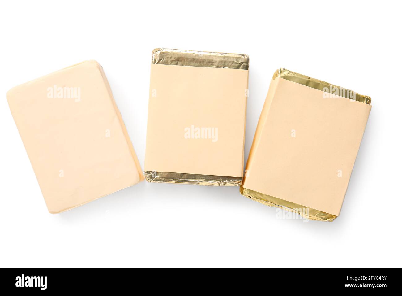 Processed cheese in foil isolated on white background Stock Photo - Alamy