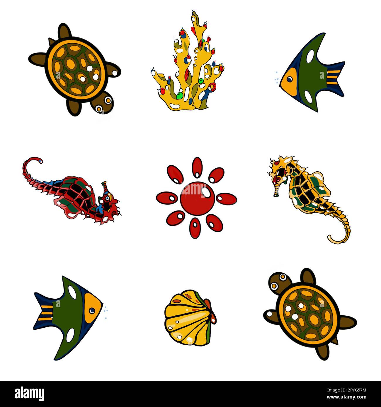 pattern sea set, marine kit on a white background, drawn by hand ...