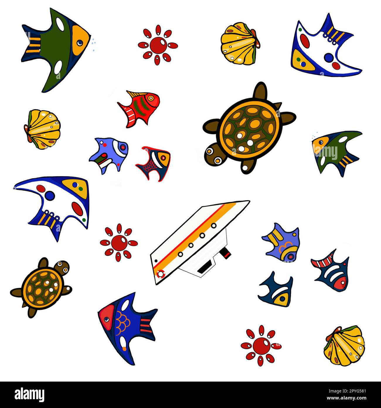 pattern sea set, marine kit on a white background, drawn by hand ...