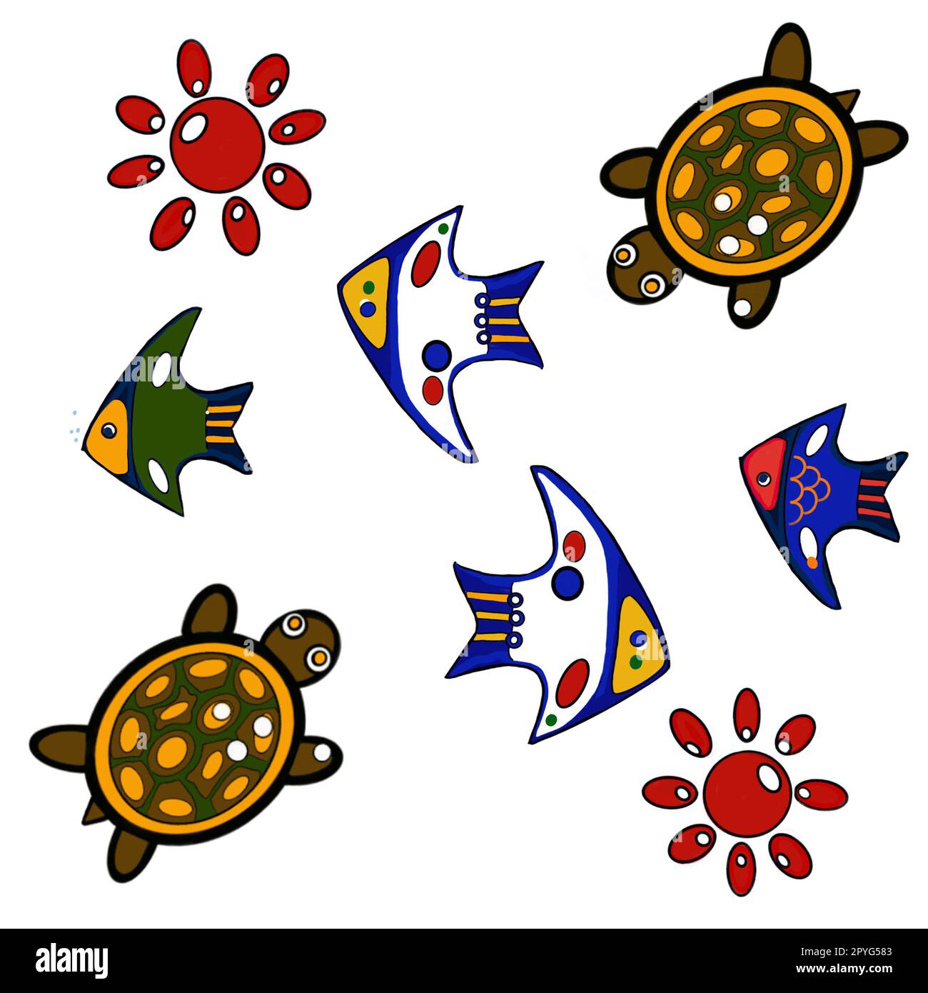 pattern sea set, marine kit on a white background, drawn by hand ...