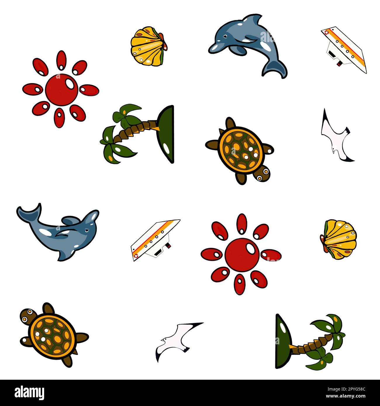 pattern sea set, marine kit on a white background, drawn by hand ...