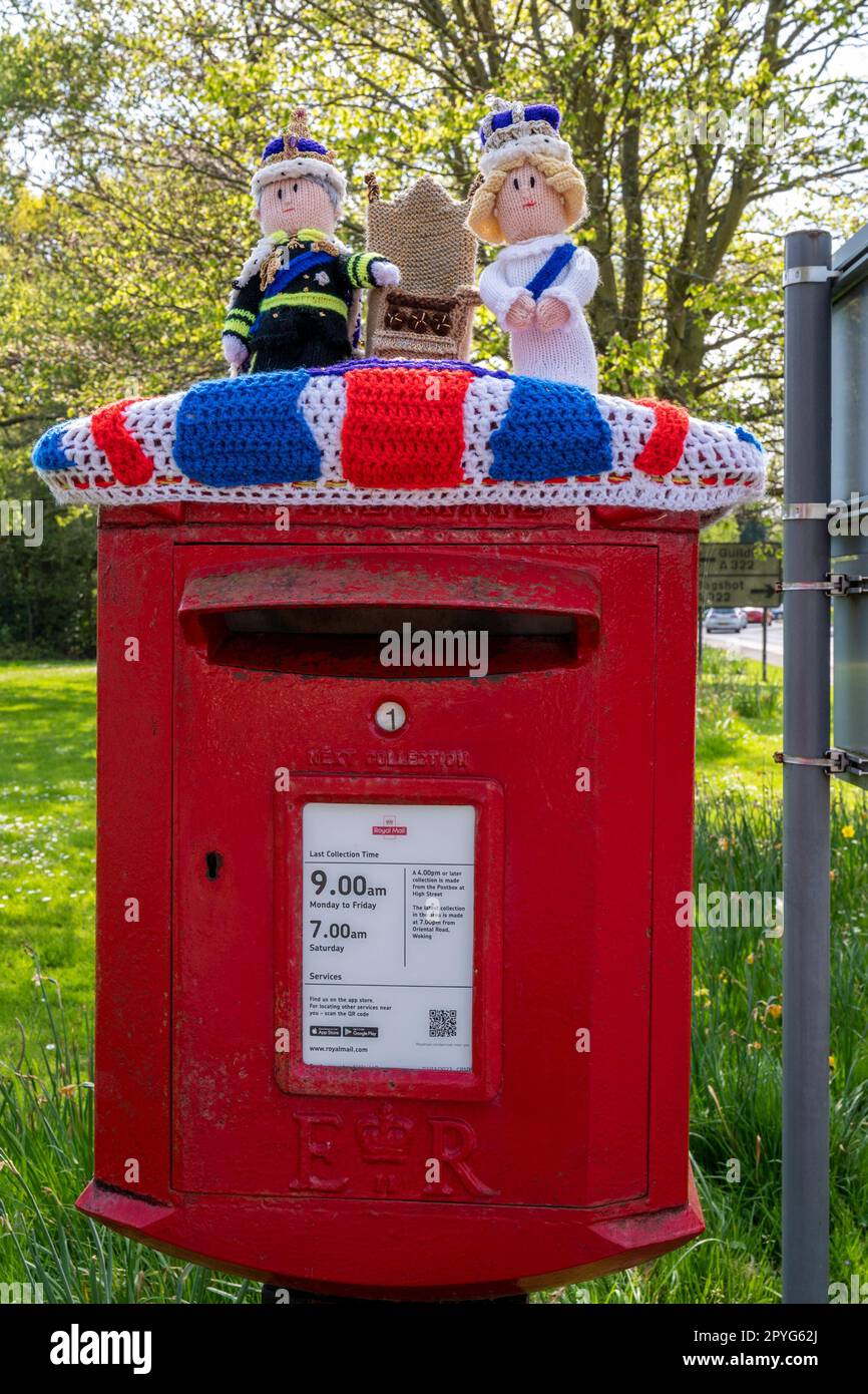 A knitted tribute to King Charles and Queen Camilla on a suburban ...