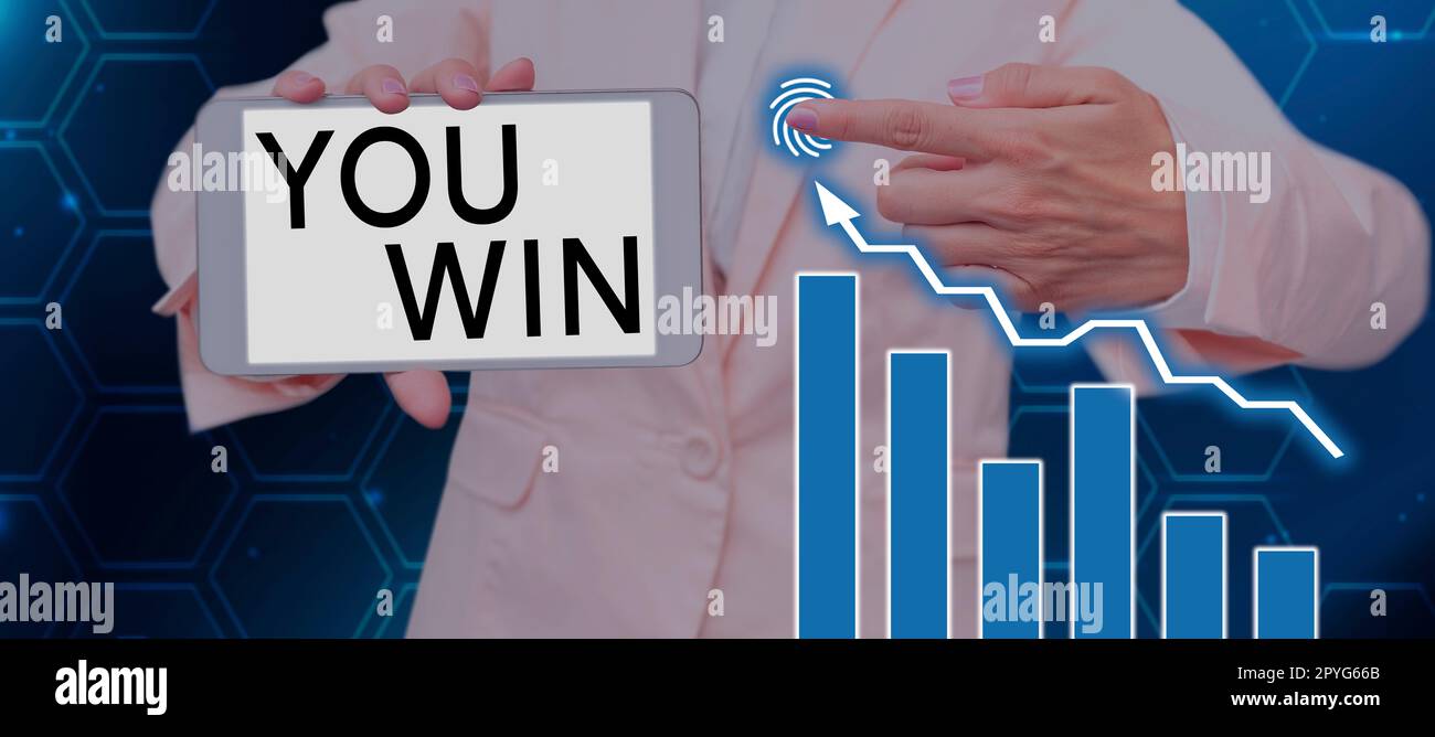 Conceptual caption You Win. Business concept be first in school race or ...