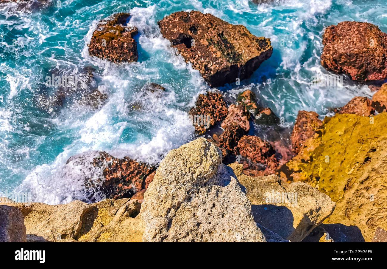 Beautiful rocks cliffs view waves at beach Puerto Escondido Mexico ...