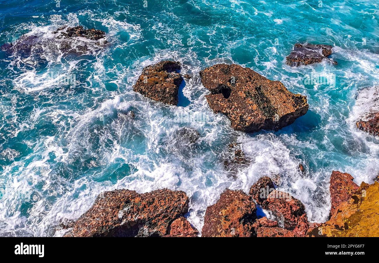 Beautiful rocks cliffs view waves at beach Puerto Escondido Mexico ...