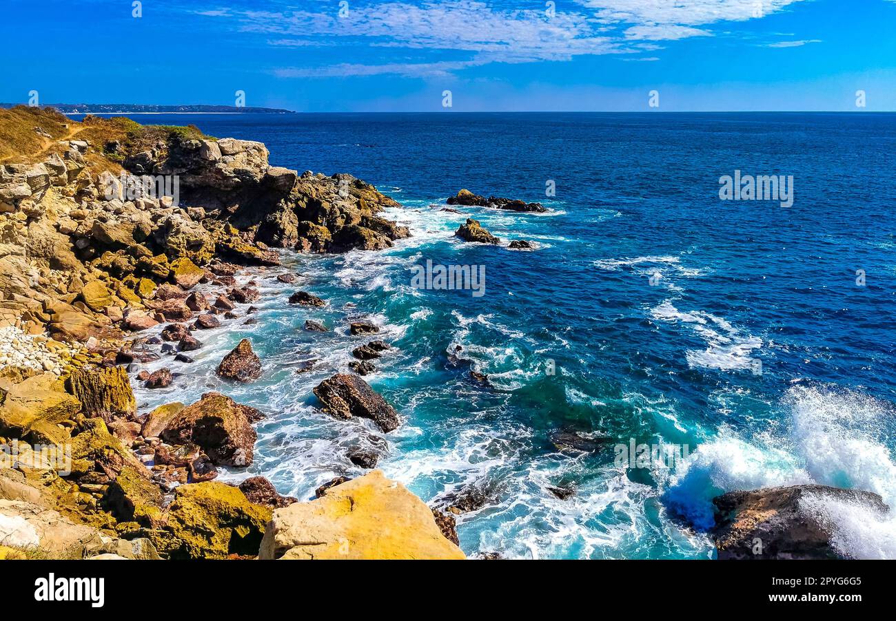 Beautiful rocks cliffs view waves at beach Puerto Escondido Mexico ...