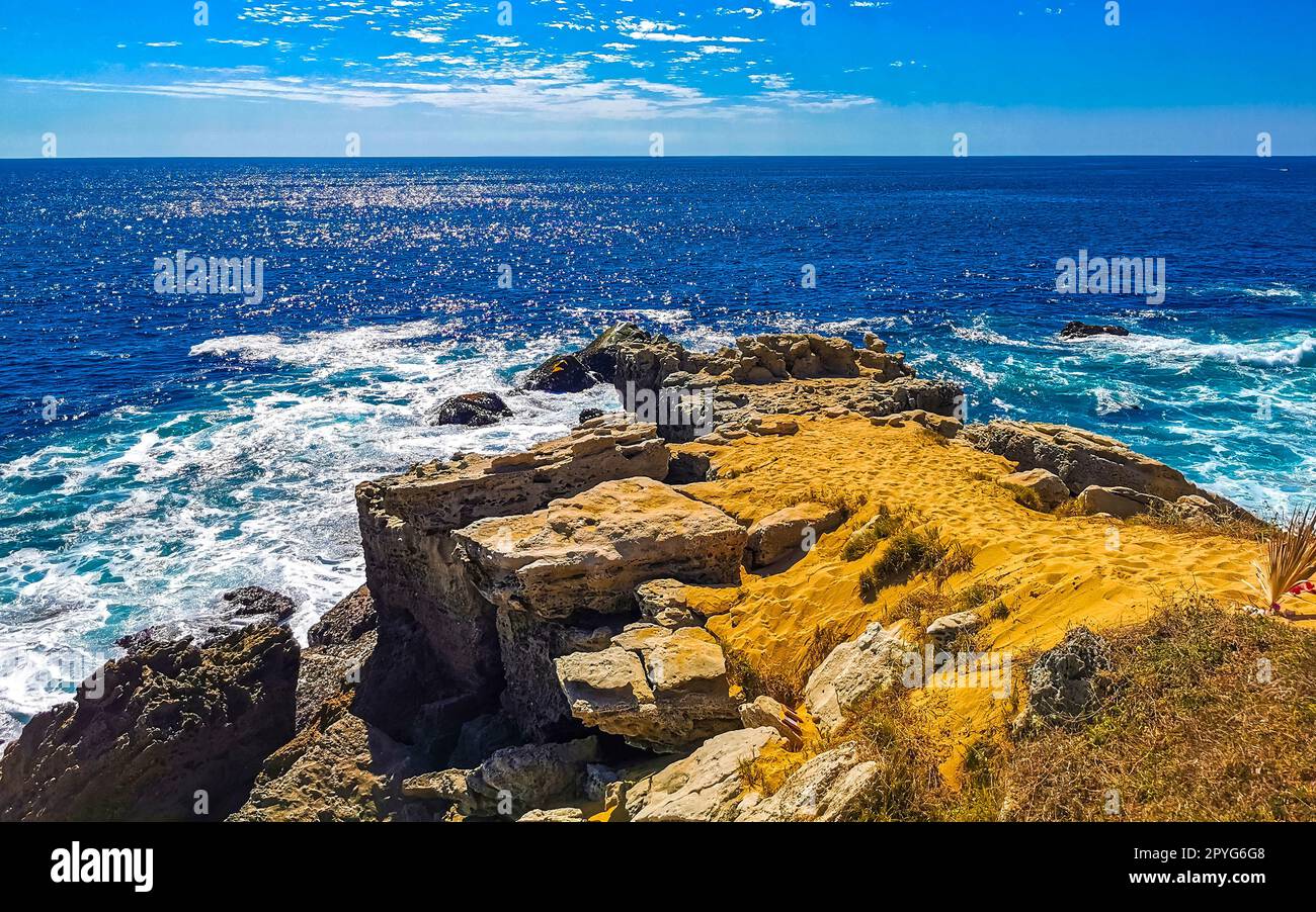 Beautiful rocks cliffs view waves at beach Puerto Escondido Mexico ...