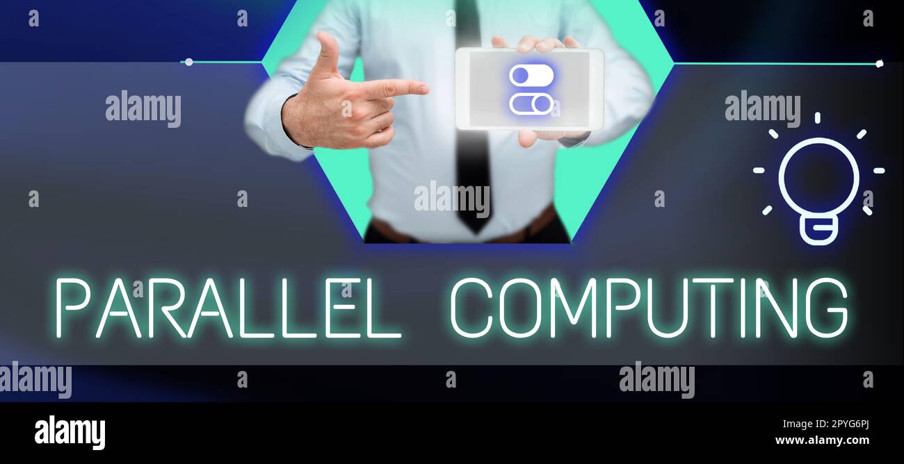 Writing displaying text Parallel Computing. Concept meaning simultaneous calculation by means of ...