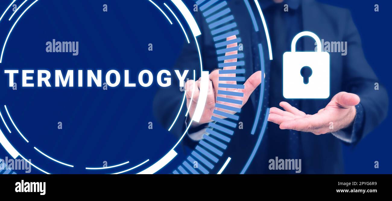 Hand writing sign Terminology. Word for Terms used with particular ...