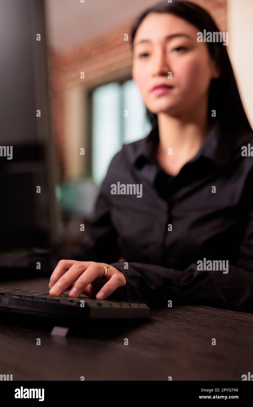 Software Developer Programming Html Server Code Algorithm On Computer Sitting At Desk In It