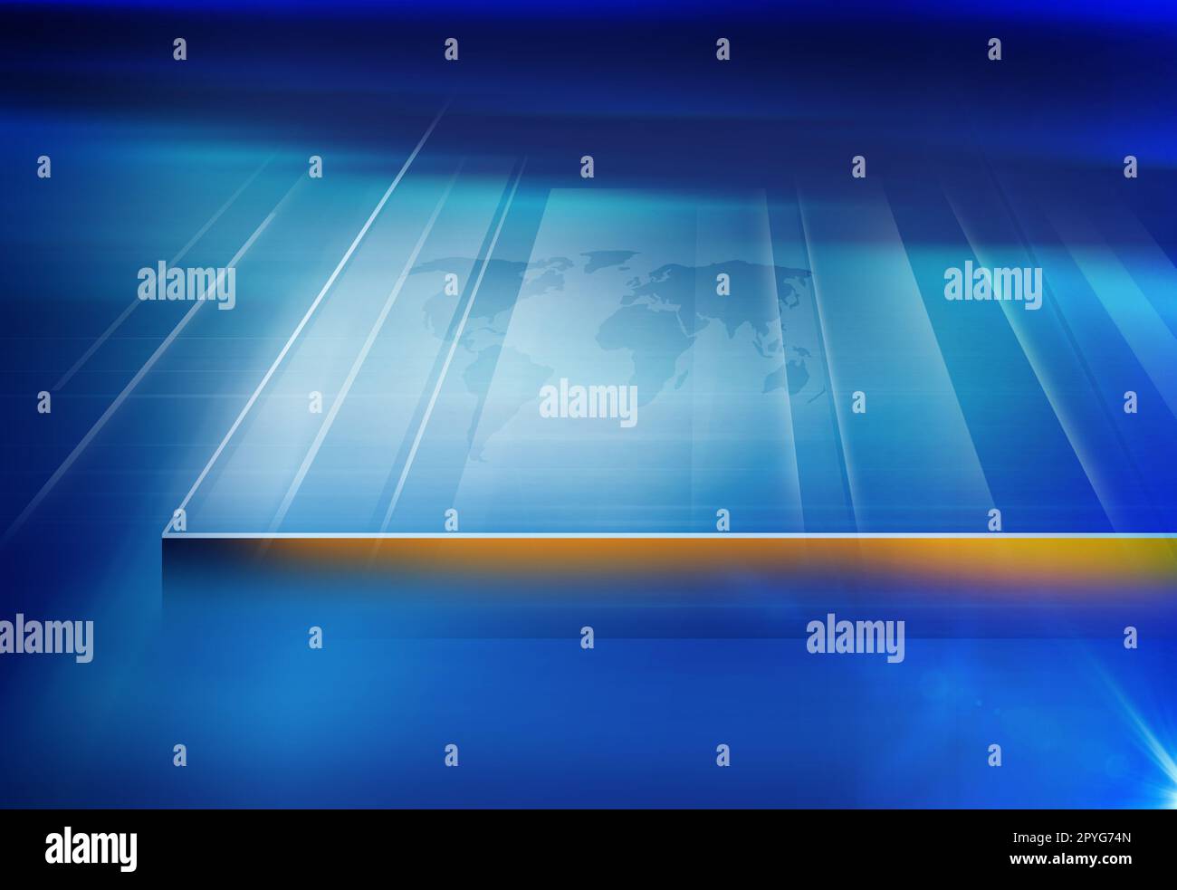 Big screen with world map in perspective, news and technology ...