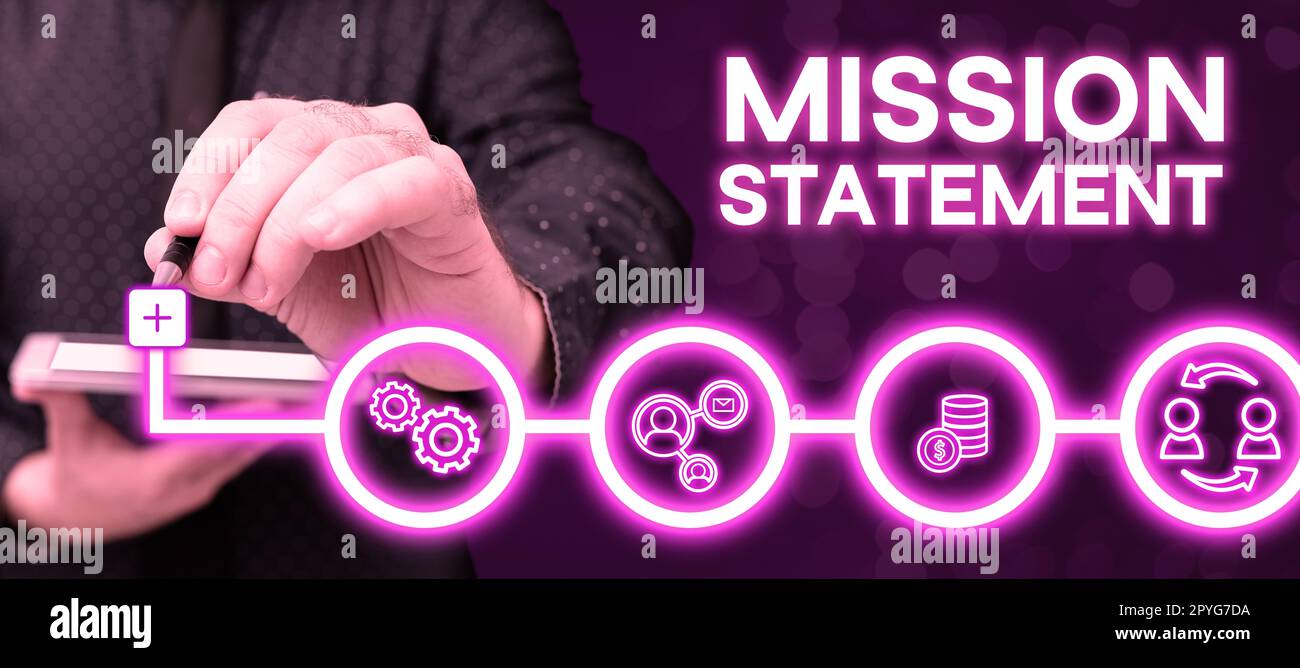 Sign displaying Mission Statement. Business overview Formal summary of ...