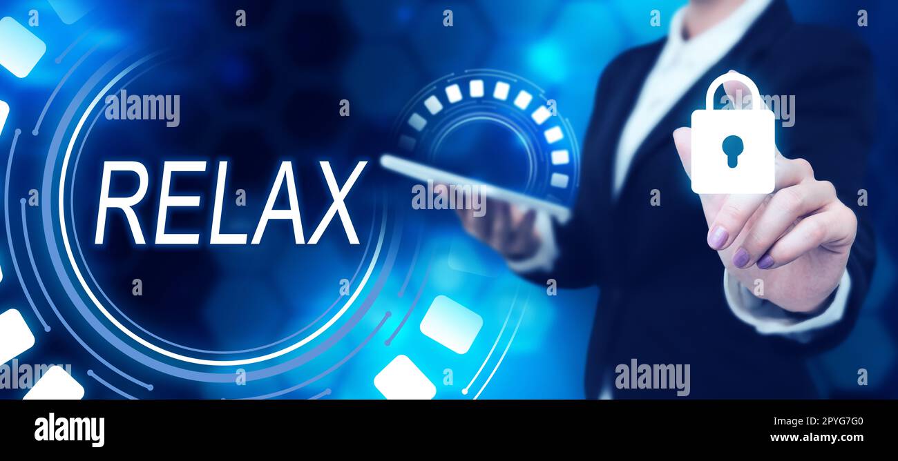 Handwriting text Relax. Business showcase make or become less tense ...
