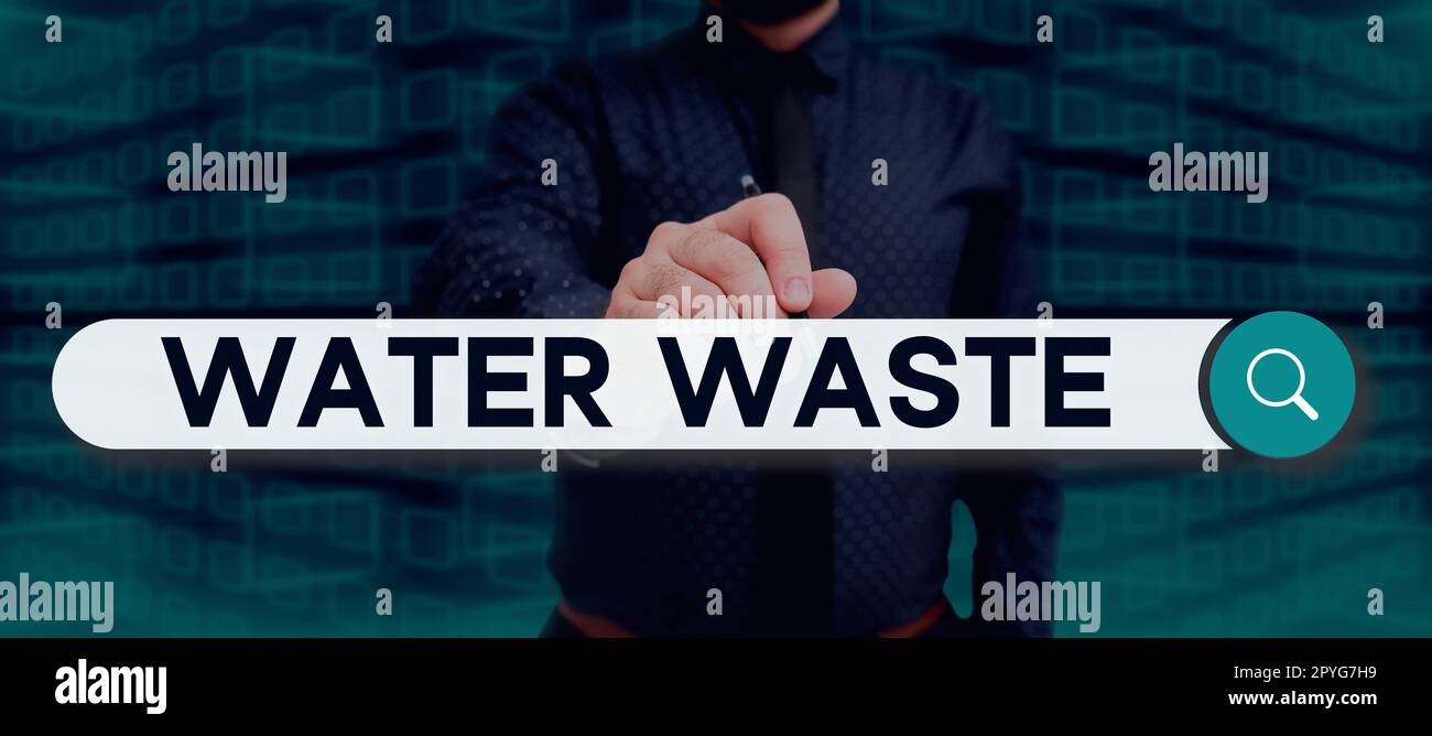 Conceptual display Water Waste. Word for liquid that has been used as ...