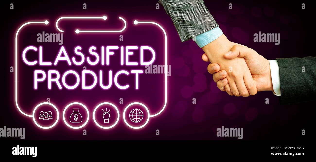 Text caption presenting Classified Product. Business approach Sensitive ...