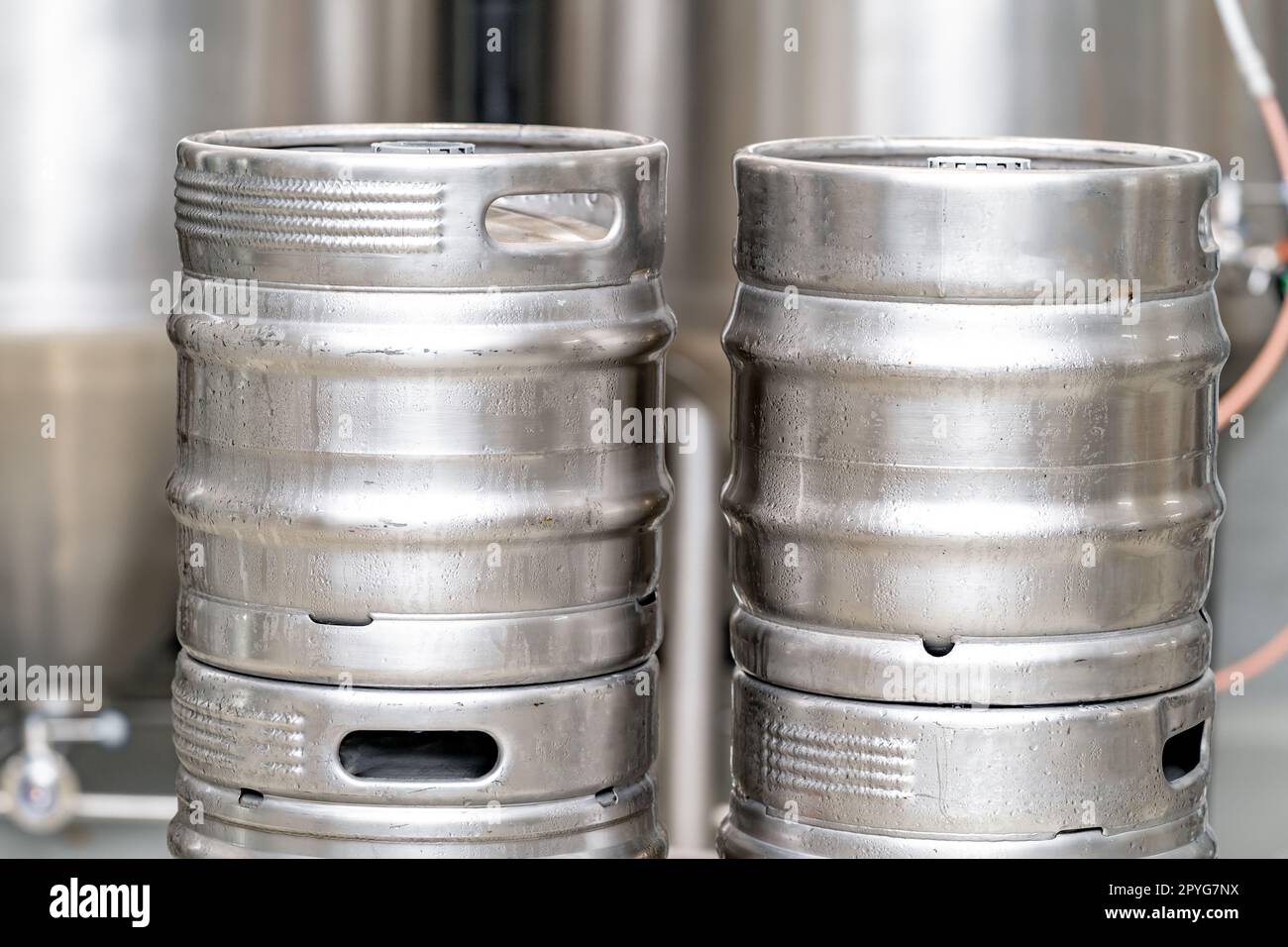 stainless steel beer barrel in the brewery Stock Photo - Alamy