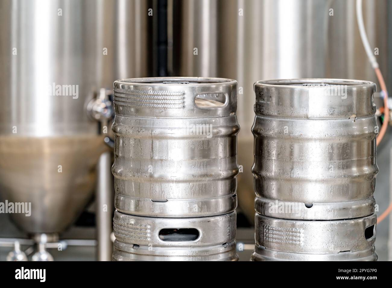 stainless steel beer barrel in the brewery Stock Photo - Alamy