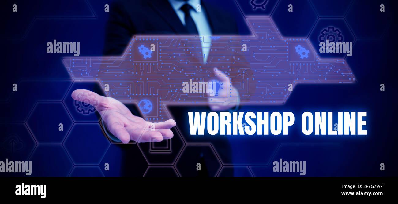 Conceptual caption Workshop Online. Internet Concept room or building ...