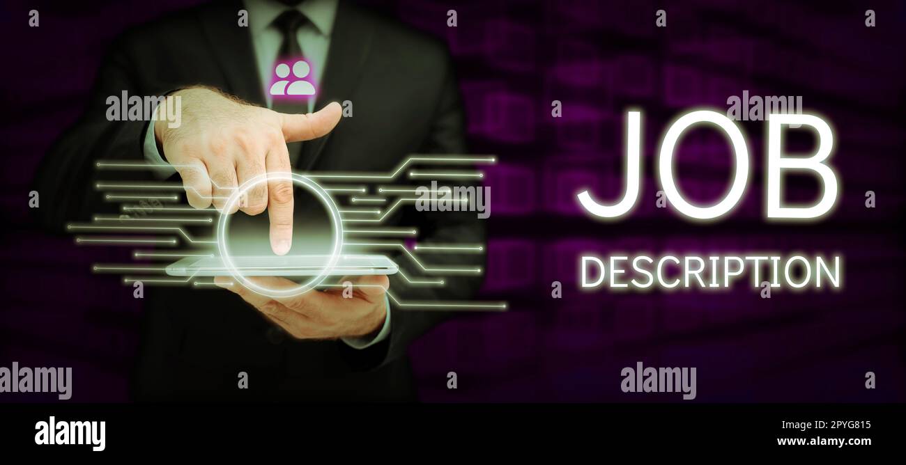 Hand writing sign Job Description. Business approach A document that ...