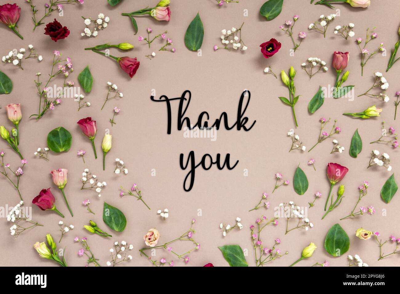 Colorful Spring Flower Arrangement With Roses, English Text Thank You ...